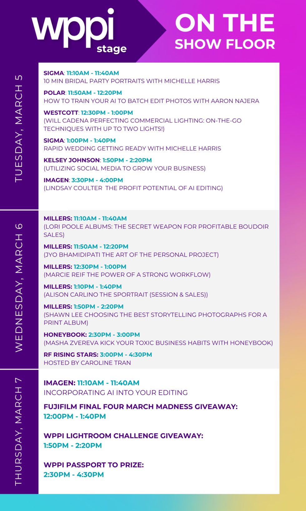 WPPI Stage Schedule | WPPI